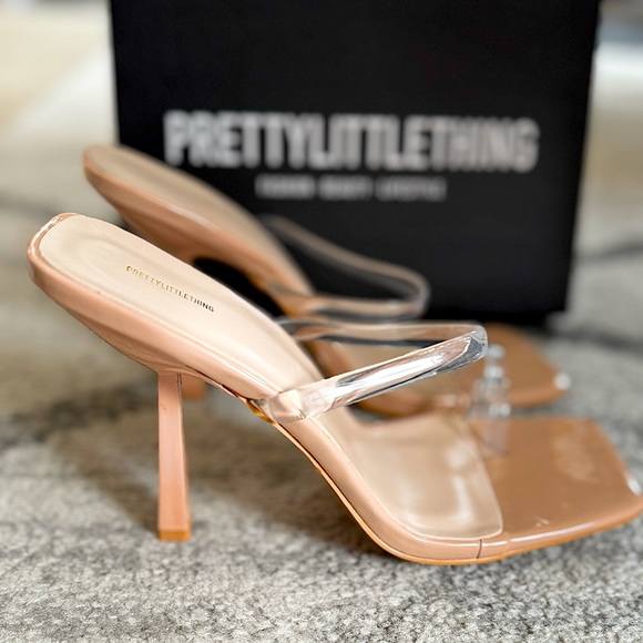 PrettyLittleThing | Shoes | Prettylittlething Nude Open Toe Heels With ...